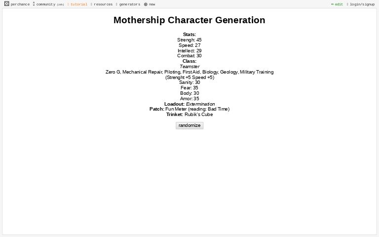 Mothership Character Generation