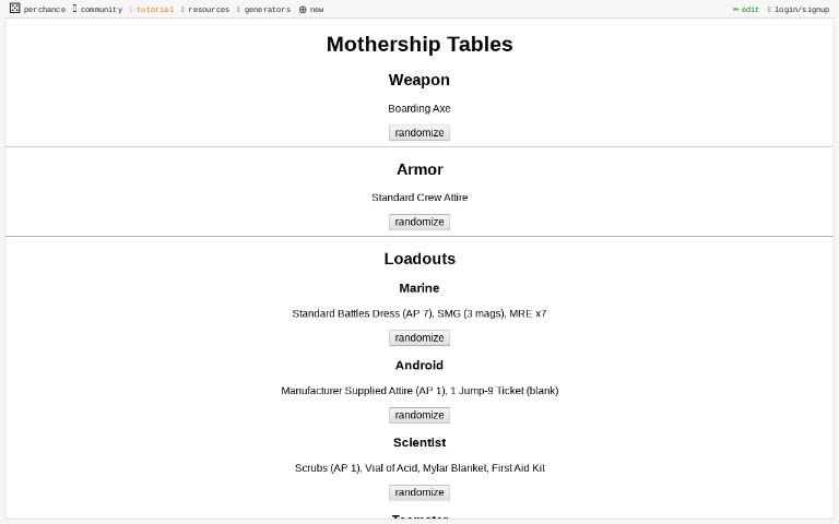Mothership Tables ― Perchance Generator