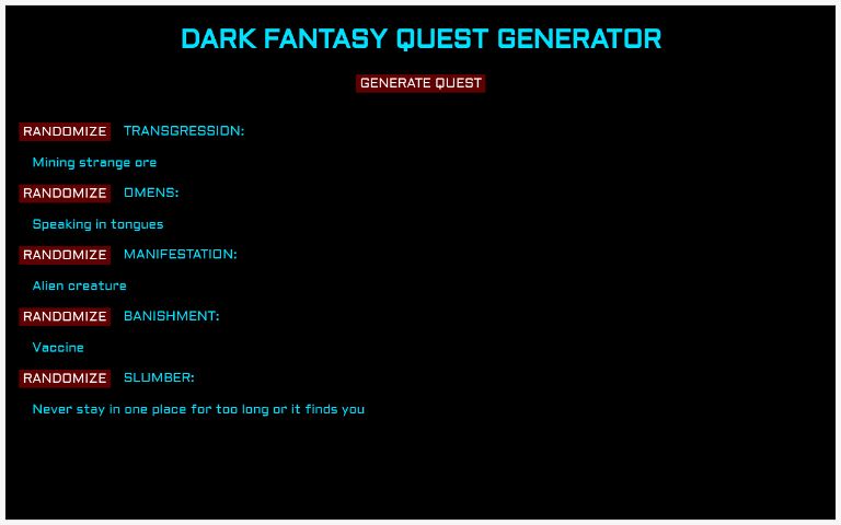 DARK FANTASY QUEST GENERATOR
