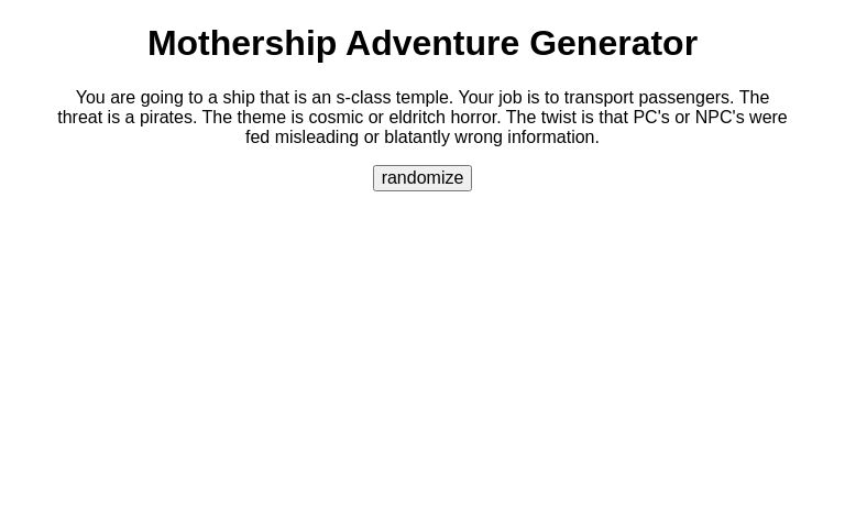 Mothership Adventure Generator