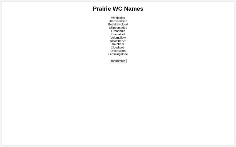 Prairie WC Names ― Perchance Generator