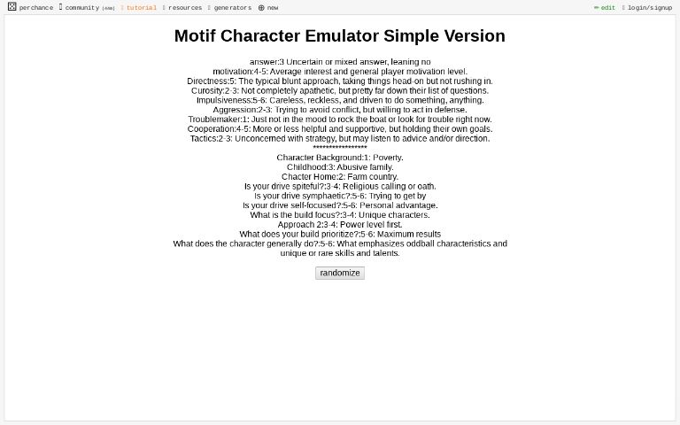 Motif Character Emulator Simple Version ― Perchance Generator