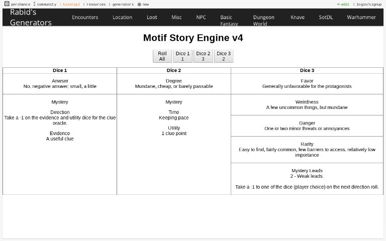 Motif Story Engine v4 ― Perchance Generator