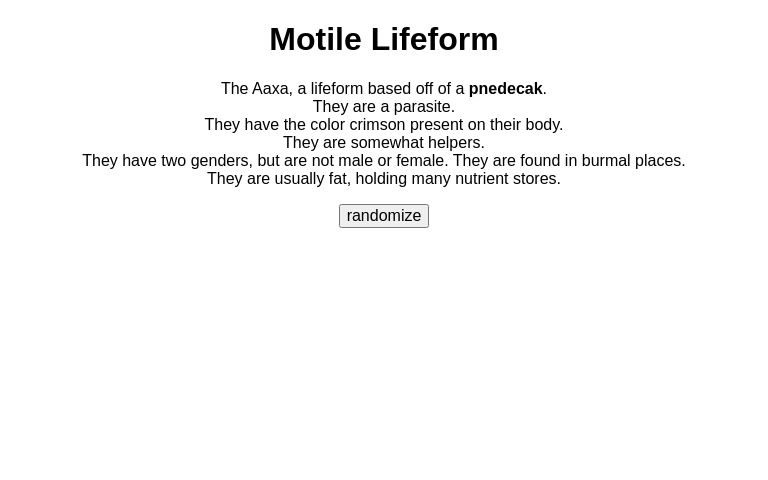 Motile Lifeform ― Perchance Generator