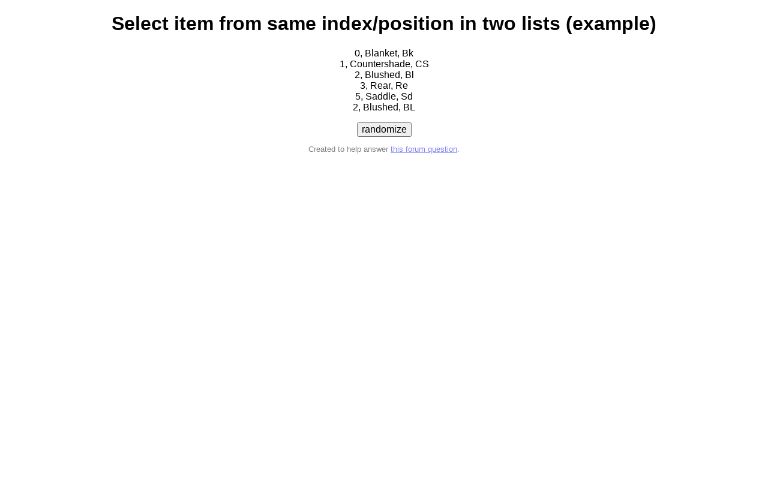 Select item from same index/position in two lists (example) ― Perchance Generator