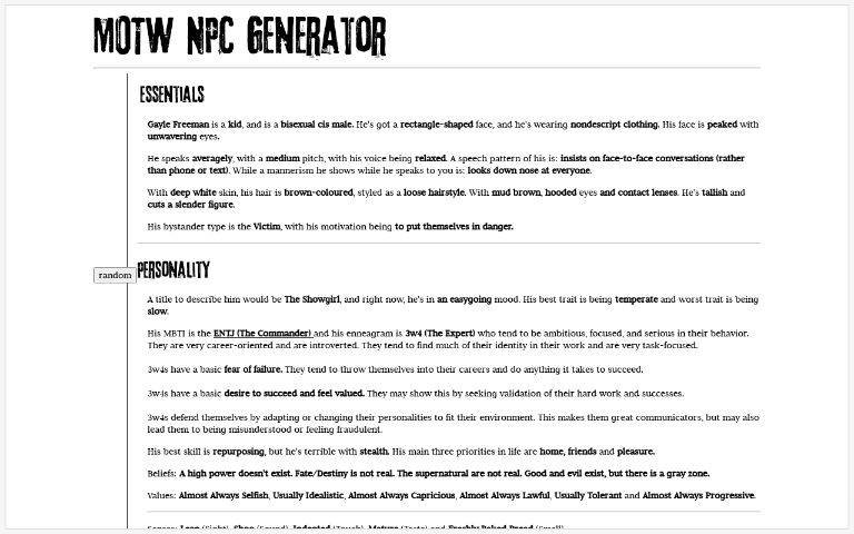 Motw Npc ― Perchance Generator