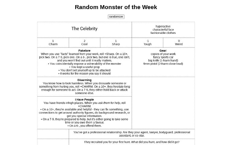 Random Monster of the Week ― Perchance Generator