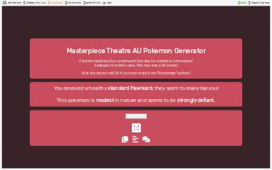 Masterpiece Theatre AU Pokemon Generator