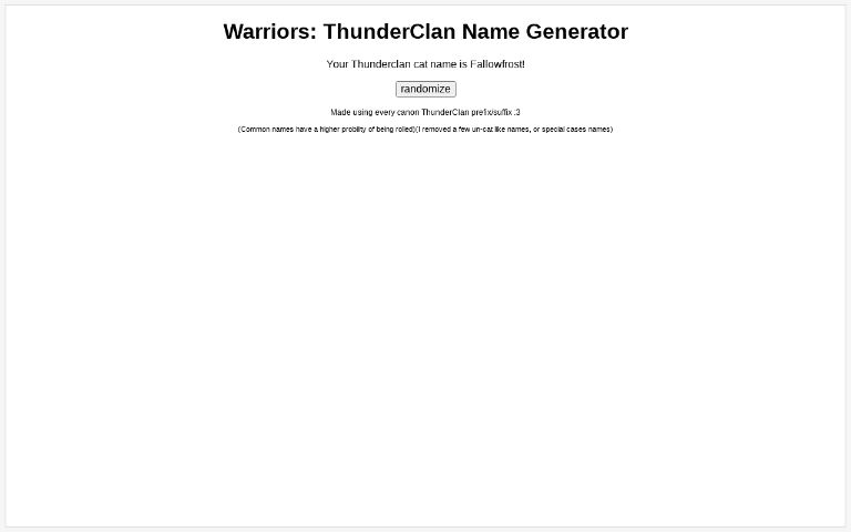 Warriors: ThunderClan Name Generator