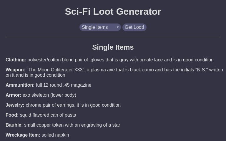 Sci-Fi Loot Generator