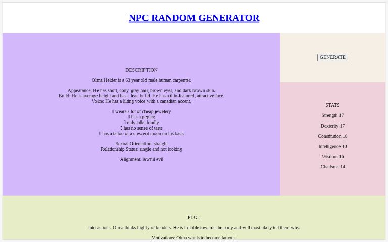 NPC RANDOM GENERATOR