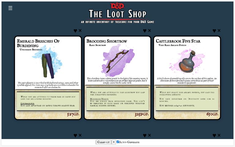 The Loot Shop ― Perchance Generator