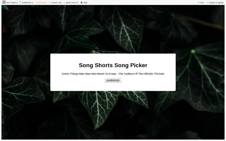 Song Shorts Song Picker ― Perchance Generator