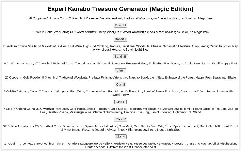 Expert Kanabo Treasure Generator (Magic Edition)