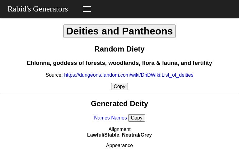 Deities and Pantheons ― Perchance Generator