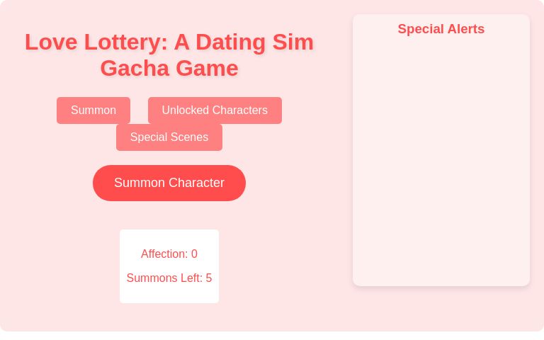 Love Lottery: A Dating Sim Gacha Game ― Perchance Generator