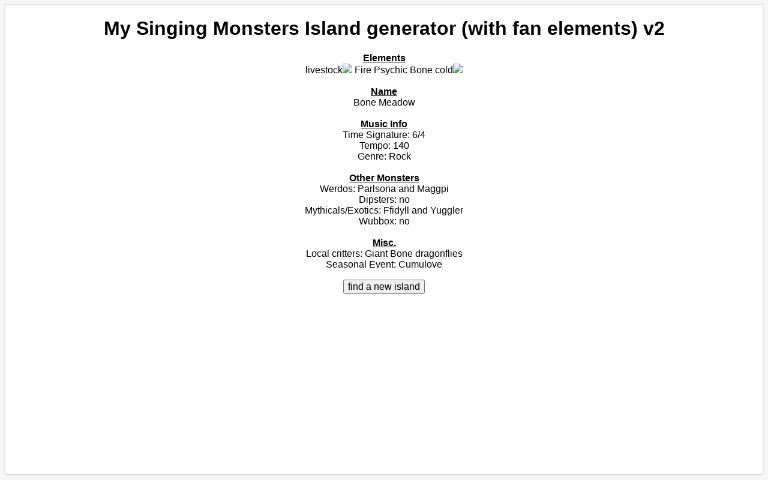 My Singing Monsters Island generator (with fan elements) v2