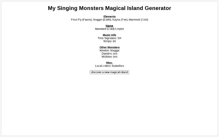 My Singing Monsters Magical Island Generator