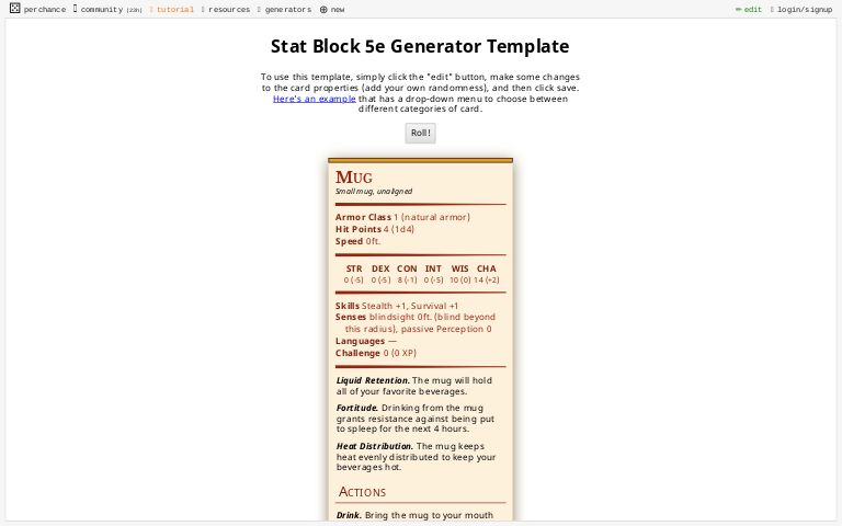 Stat Block 5e Generator Template