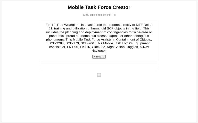 Mobile Task Force Creator ― Perchance Generator