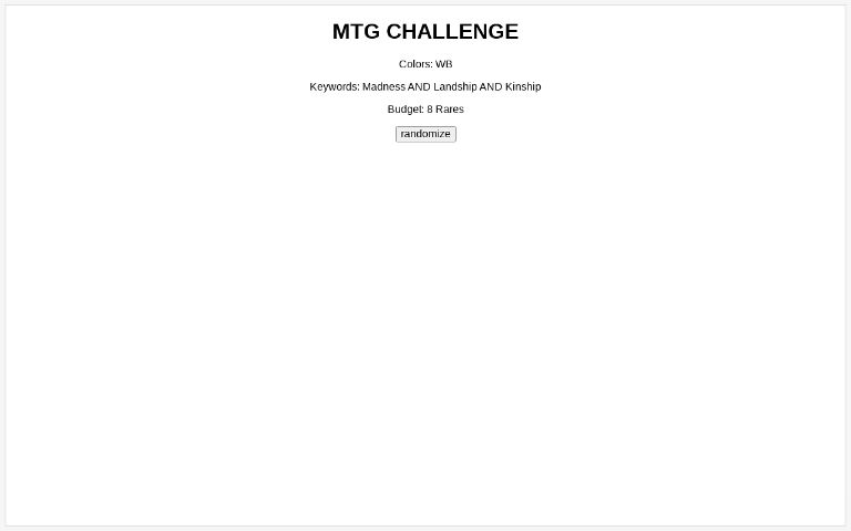 MTG CHALLENGE ― Perchance Generator
