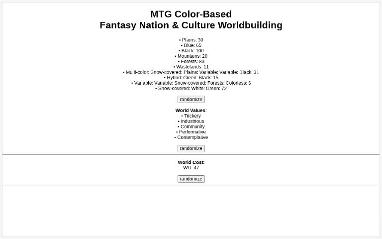 MTG Color-BasedFantasy Nation & Culture Worldbuilding ― Perchance Generator