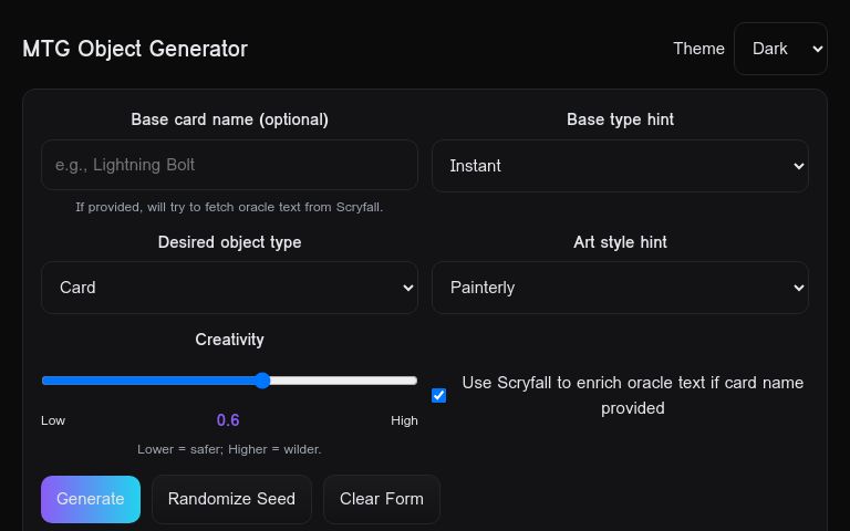 MTG Object Generator