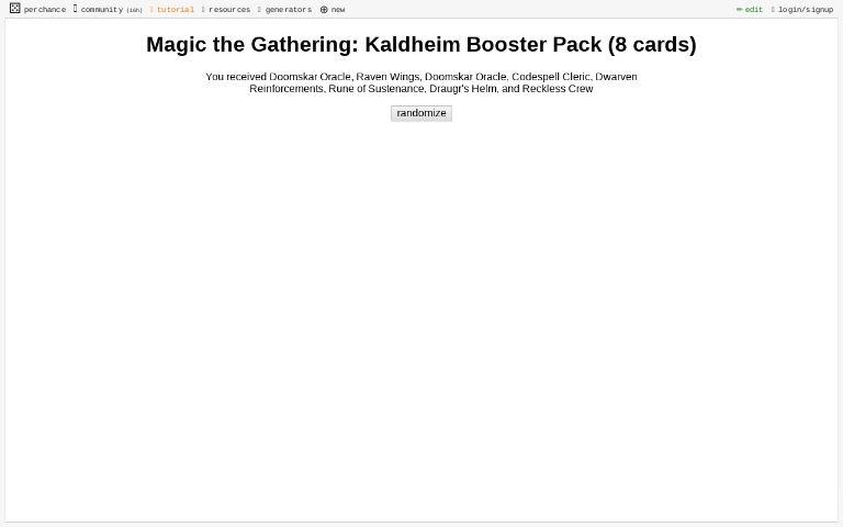 Magic the Gathering: Kaldheim Booster Pack (8 cards) ― Perchance Generator