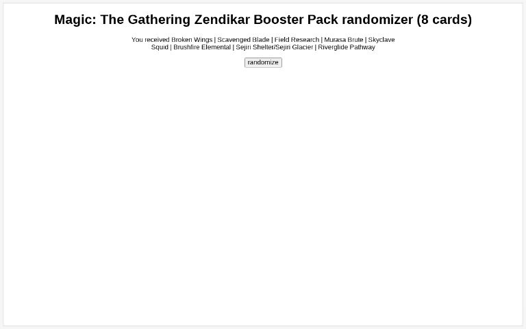 Magic: The Gathering Zendikar Booster Pack randomizer (8 cards) ― Perchance Generator