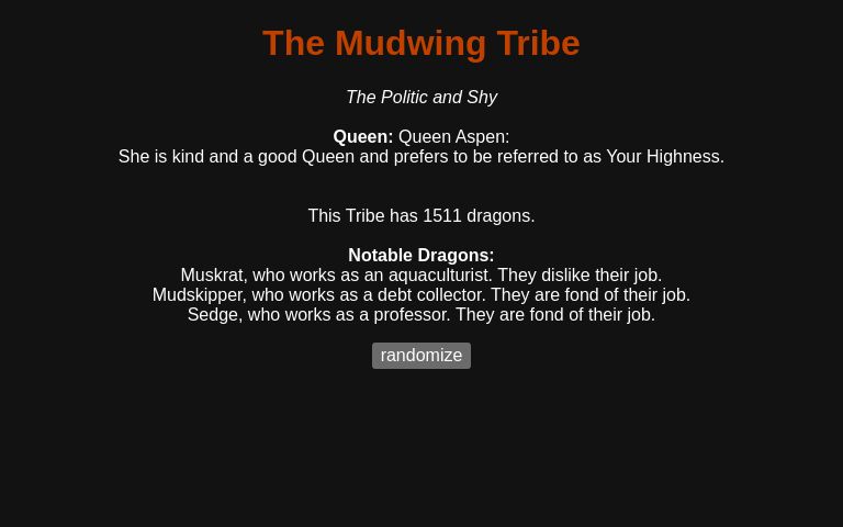 The Mudwing Tribe ― Perchance Generator