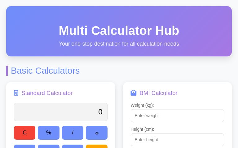 Multi Calculator Hub ― Perchance Generator