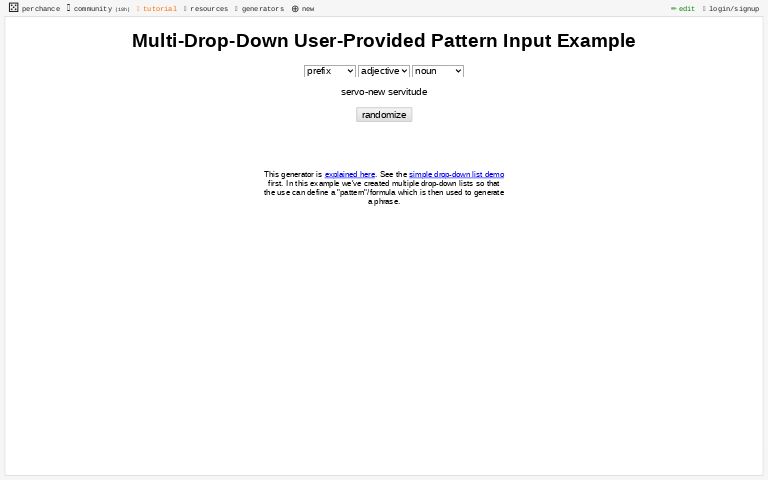 Multi-Drop-Down User-Provided Pattern Input Example ― Perchance Generator