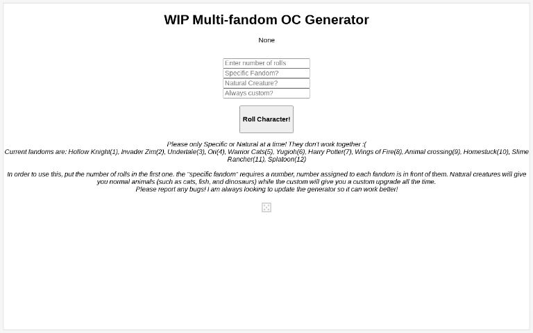 WIP Multi-fandom OC Generator