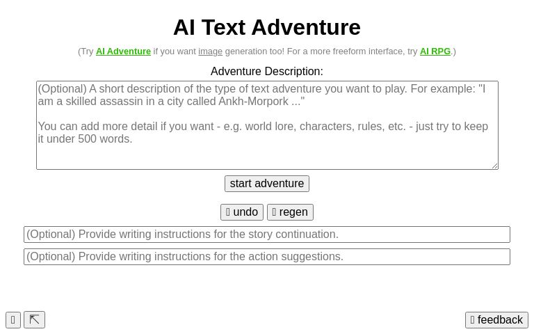 AI Text Adventure ― Perchance Generator