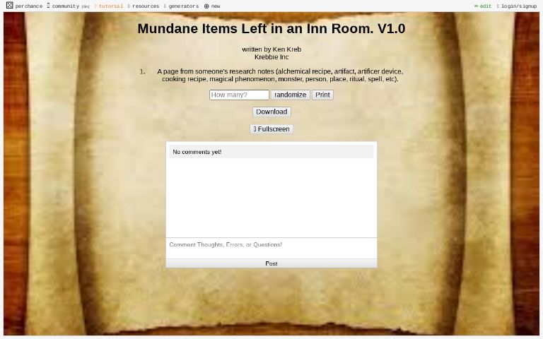 Mundane Items Left in an Inn Room. V1.0 ― Perchance Generator