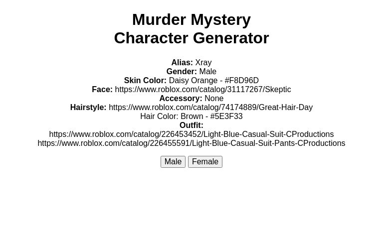 Murder MysteryCharacter Generator