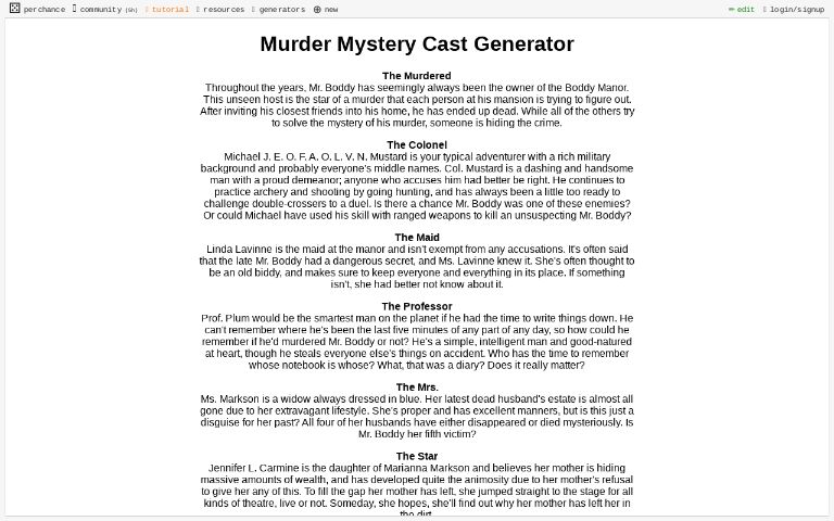 Murder Mystery Cast Generator