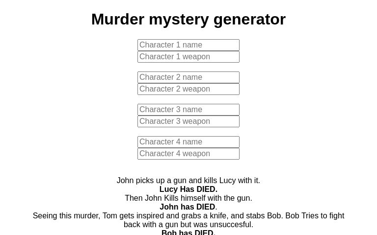 Murder mystery generator