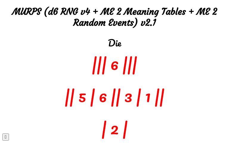 MURPS (d6 RNG v4 + ME 2 Meaning Tables + ME 2 Random Events) v2.1 ...
