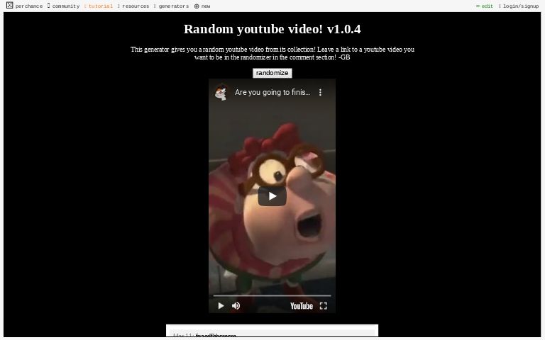 Random youtube video! v1.0.4 ― Perchance Generator