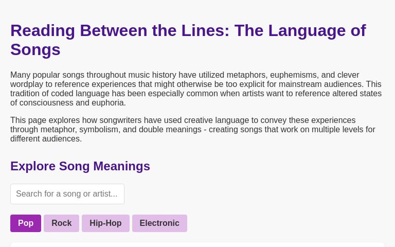 Reading Between the Lines: The Language of Songs ― Perchance Generator