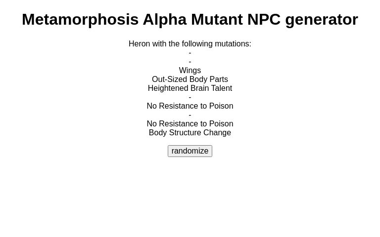 Metamorphosis Alpha Mutant NPC generator