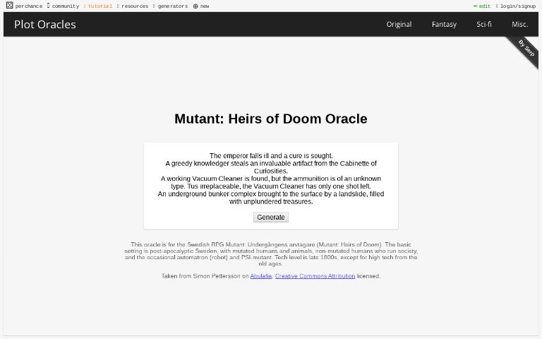 Mutant: Heirs of Doom Oracle ― Perchance Generator