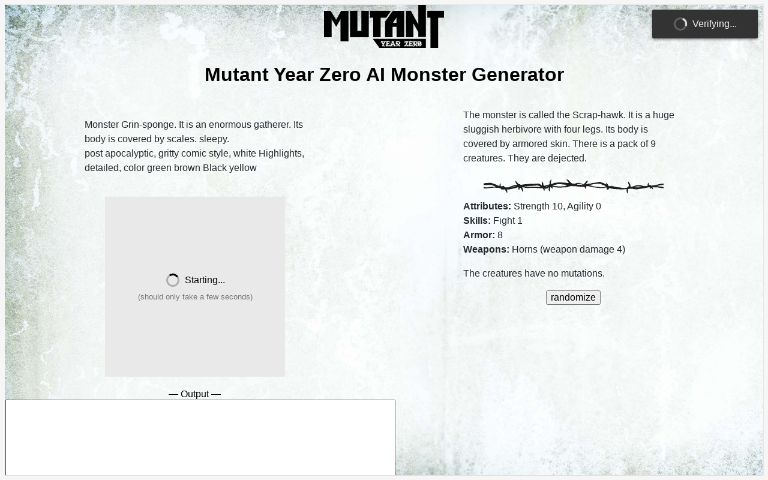 Mutant Year Zero AI Monster Generator