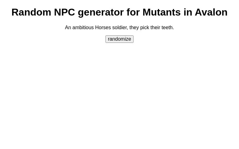 Random NPC generator for Mutants in Avalon