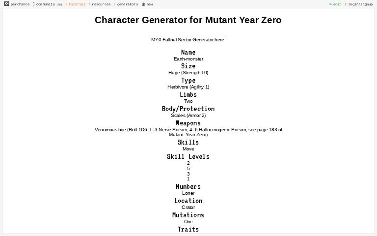 Character Generator for Mutant Year Zero
