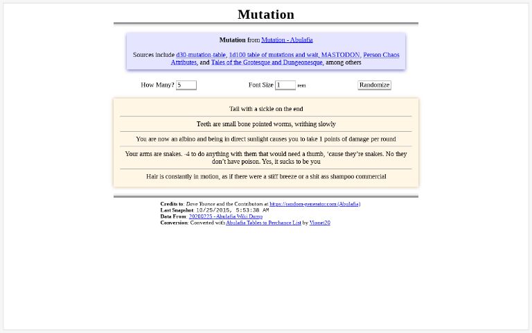 Mutation ― Perchance Generator
