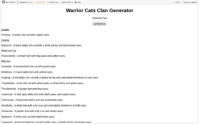 Warrior Cats Clan Generator