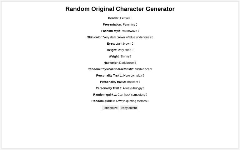 Random Original Character Generator