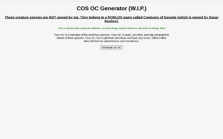 COS OC Generator (W.I.P.)